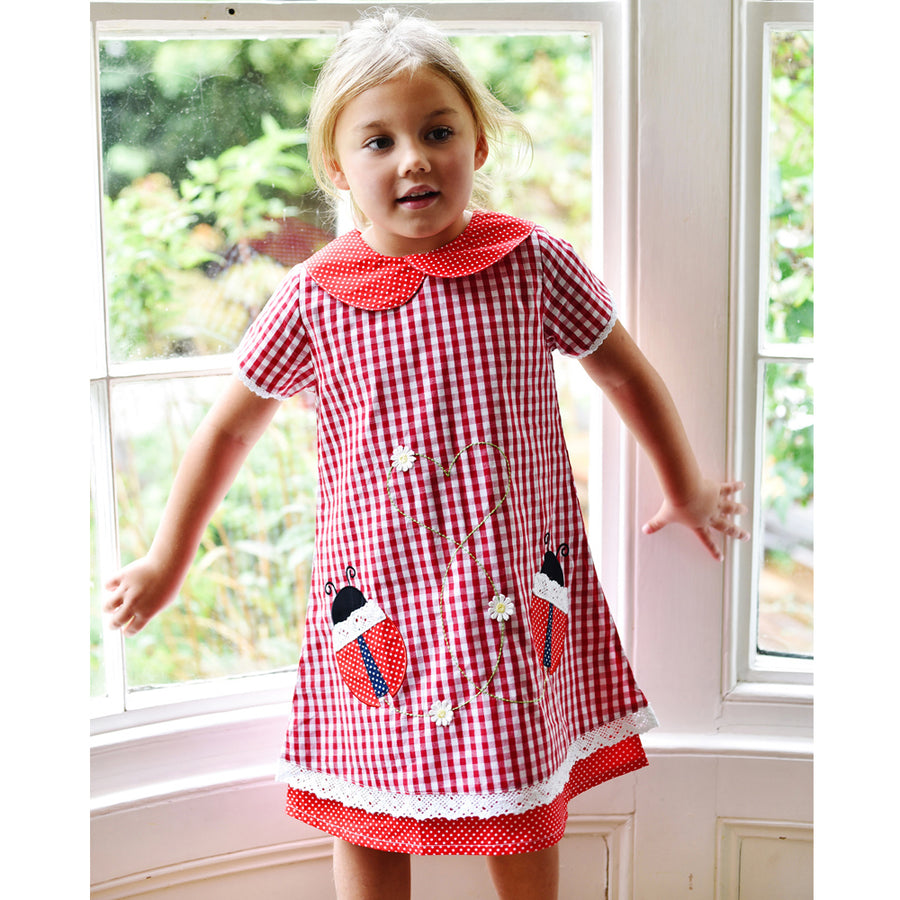 Red Checked Appliqued Ladybird Dress