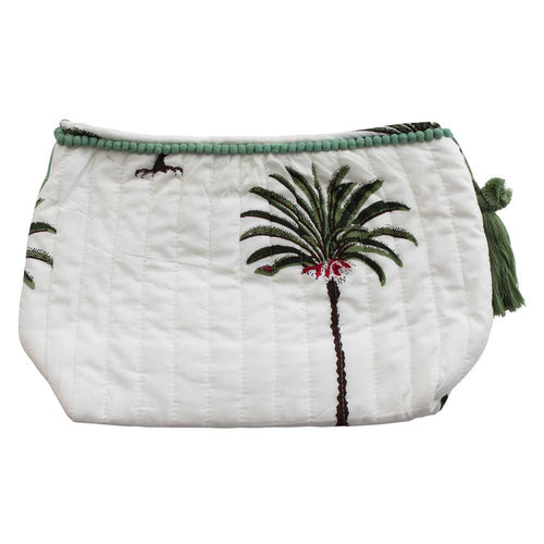 Green Palm Tree Print Lined Wash Bag